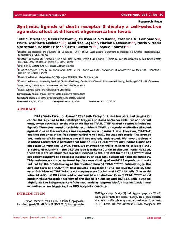 (PDF) Synthetic ligands of death receptor 5 display a cell-selective ...