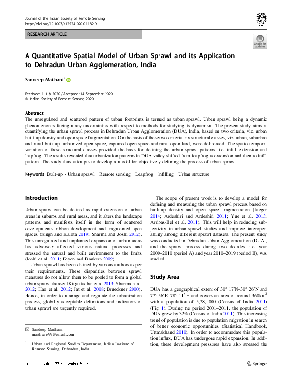 Pdf A Quantitative Spatial Model Of Urban Sprawl And Its Application To Dehradun Urban
