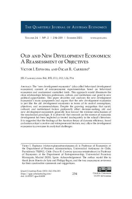 (PDF) Old and New Development Economics: A Reassessment of Objectives
