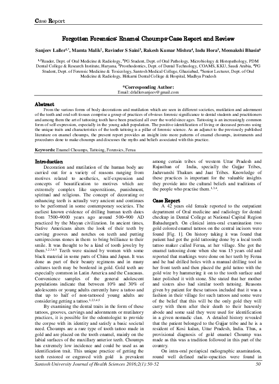 (PDF) Case Report Forgotten Forensics: Enamel Choumps-Case Report and ...