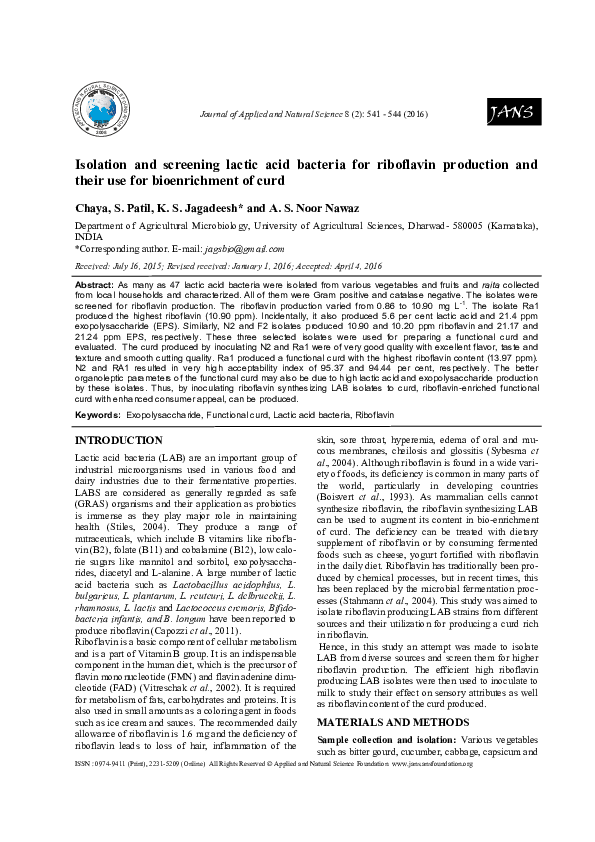 (PDF) Isolation and screening lactic acid bacteria for riboflavin production and their use for ...