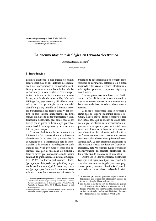 (PDF) Psychological Documentation in Electronic Format | Agustín Romero Medina - Academia.edu