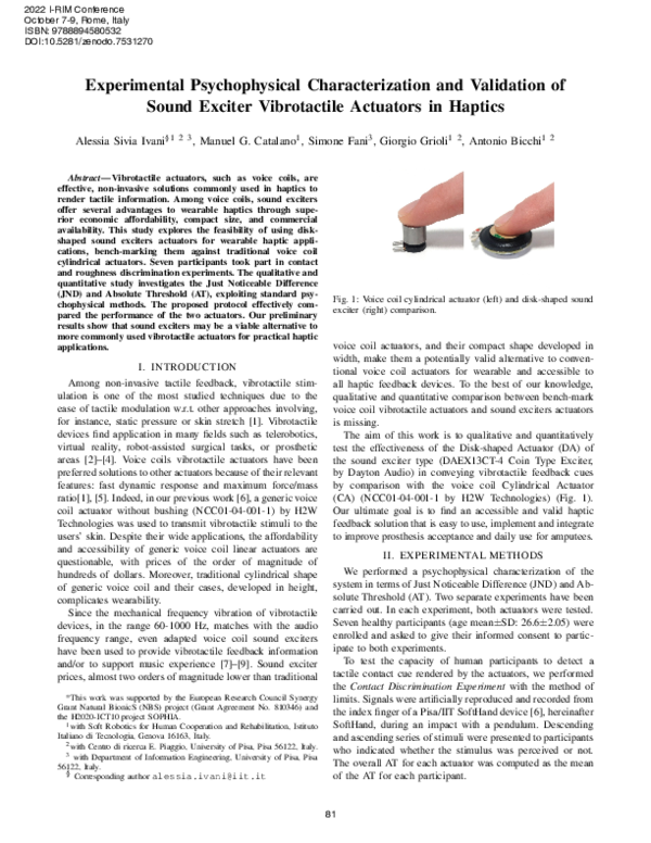 (PDF) Experimental Psychophysical Characterization and Validation of ...