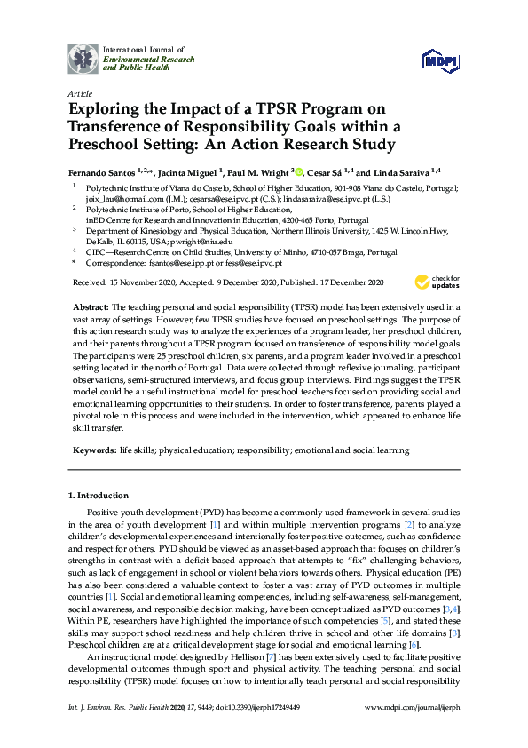 (PDF) Exploring the Impact of a TPSR Program on Transference of ...