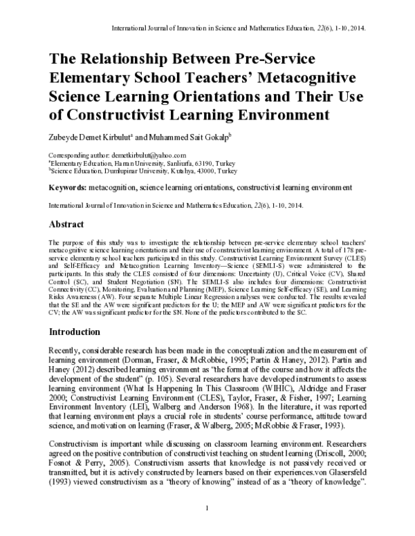 (PDF) The Relationship between Pre-Service Elementary School Teachers ...