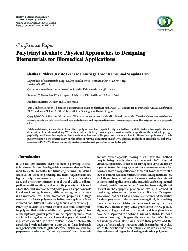 (PDF) Poly(vinyl alcohol): Physical Approaches to Designing ... (PDF) Poly(vinyl alcohol): Physical Approaches to Designing ...
