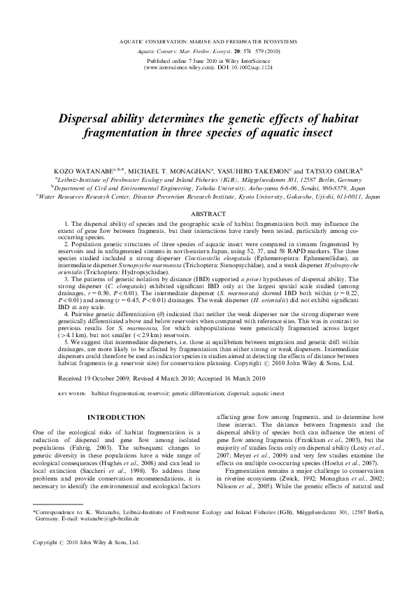 (PDF) Dispersal ability determines the genetic effects of habitat ...