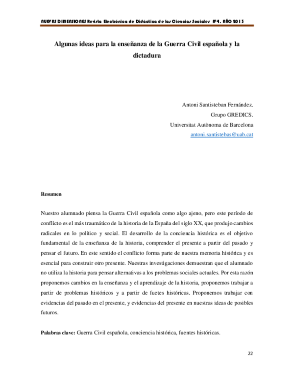 (PDF) Algunas ideas para la enseñanza de la Guerra Civil española y la dictadura