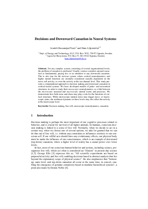 (PDF) Decisions and Downward Causation in Neural Systems