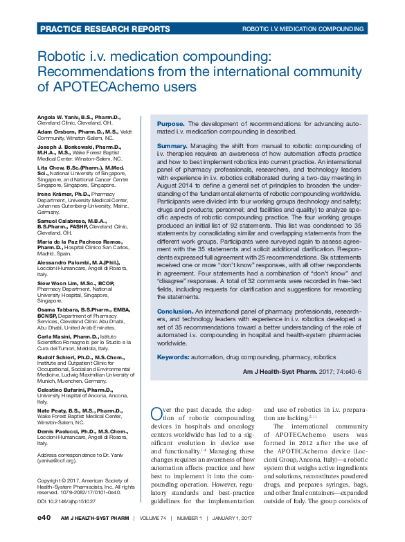 (PDF) Robotic i.v. medication compounding: Recommendations from the ...