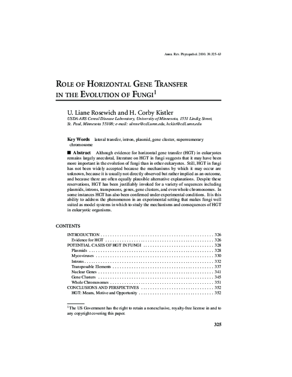 (PDF) Role of Horizontal Gene Transfer in the Evolution of Fungi