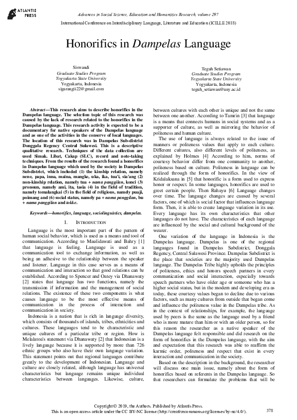 (PDF) Honorifics in Dampelas Language