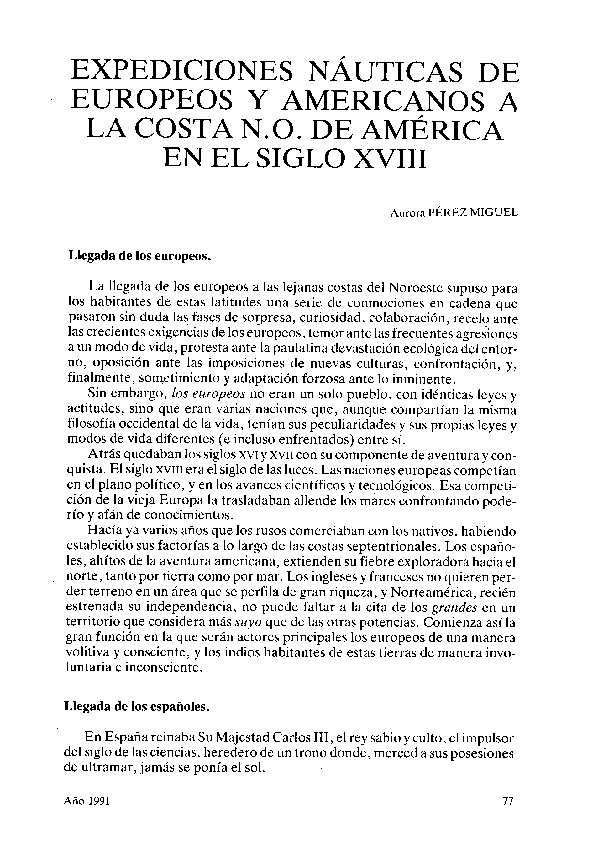 (PDF) Expediciones náuticas de europeos y americanos a la costa N.O. de América en el siglo XVIII