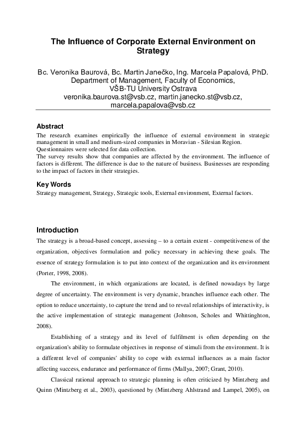 (PDF) The Influence of Corporate External Environment on Strategy