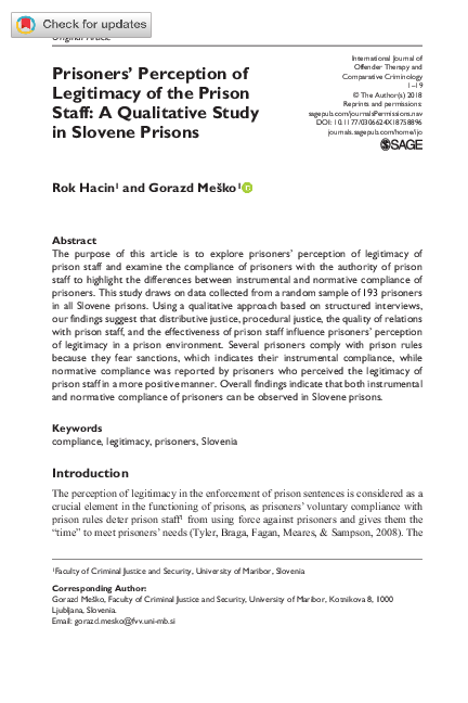 (PDF) Prisoners' Perception of Legitimacy of the Prison Staff: A ...