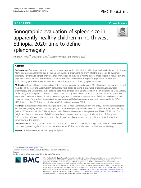 (PDF) Sonographic evaluation of spleen size in apparently healthy ...