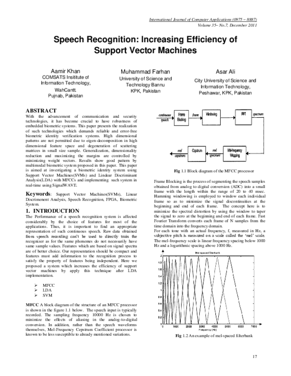 (PDF) Speech Recognition: Increasing Efficiency of Support Vector Machines