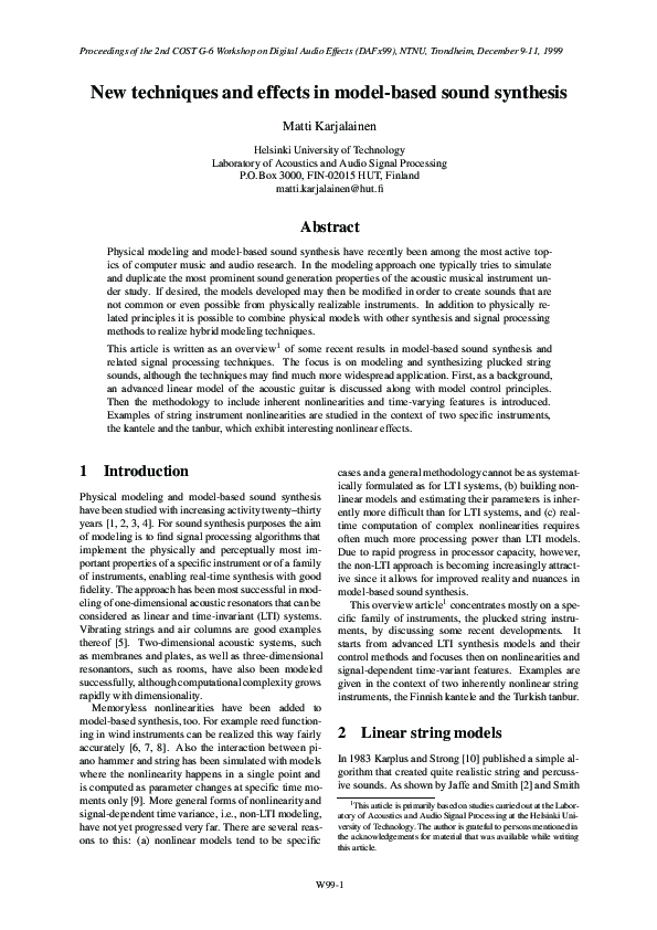 (PDF) Advancements in Model-Based Sound Synthesis