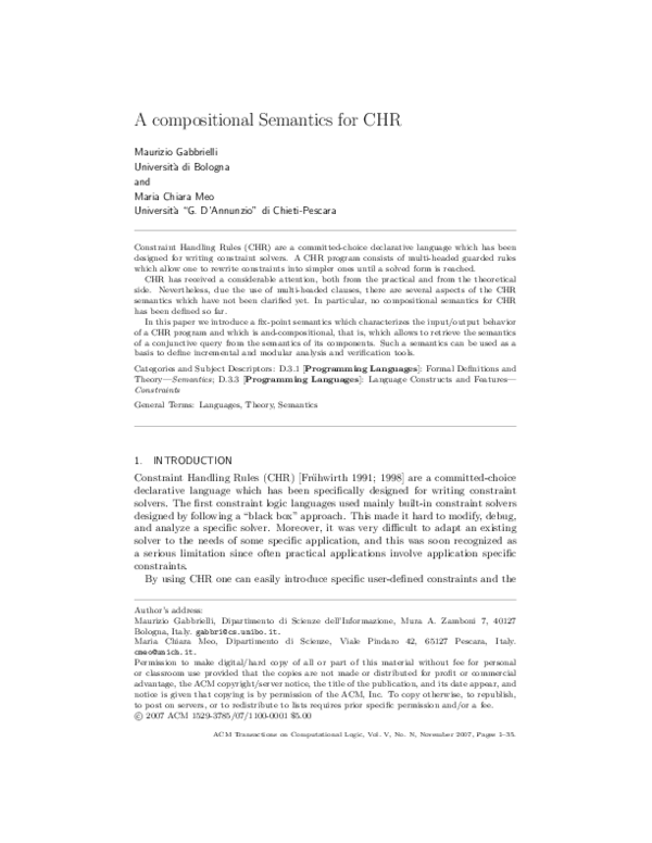 (PDF) A compositional semantics for CHR