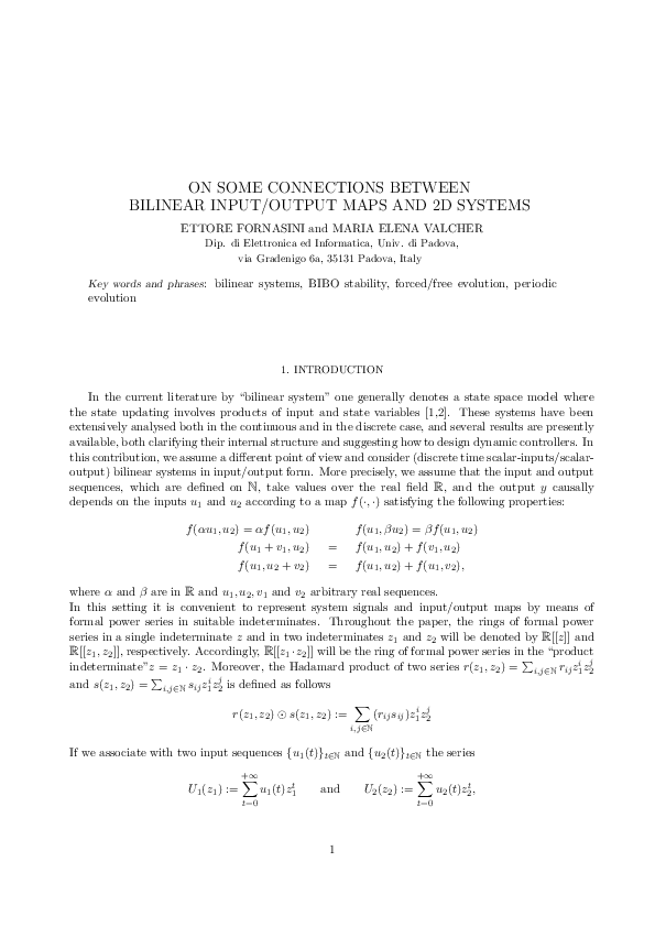 (PDF) On some connections between bilinear input/output maps and 2D systems | Maria Elena ...