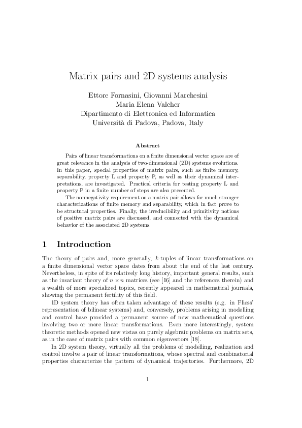 (PDF) Matrix Pairs and 2D Systems Analysis