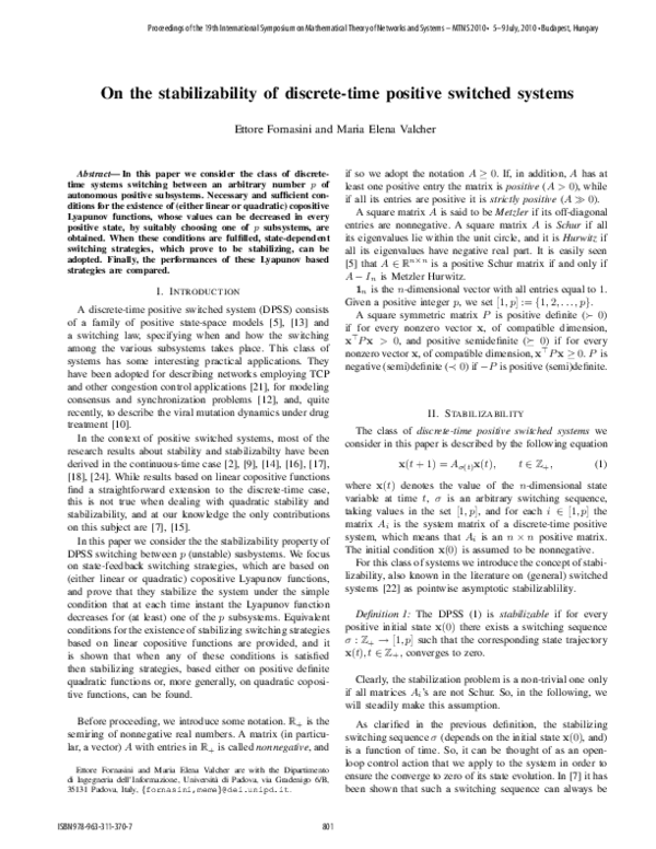 (PDF) Stabilizability of discrete-time positive switched systems