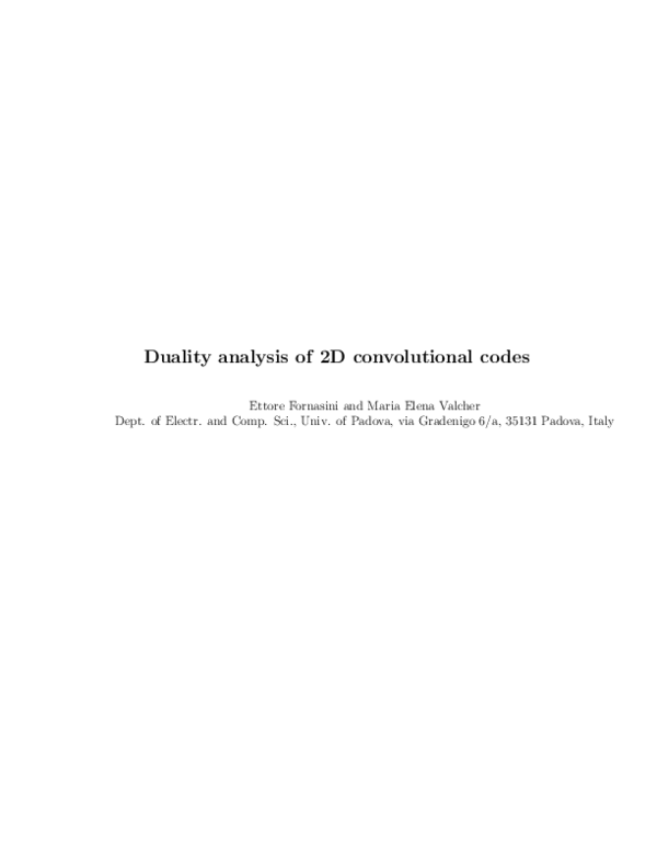 (PDF) Duality analysis of 2D convolutional codes