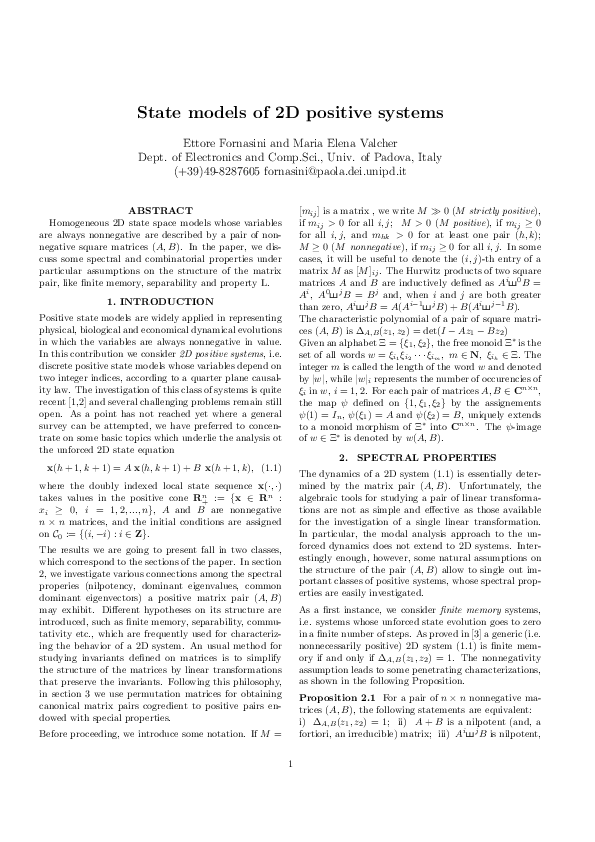 (PDF) State models of 2D positive systems