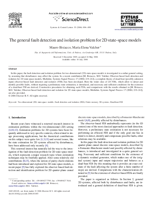 Pdf The General Fault Detection And Isolation Problem For 2d State