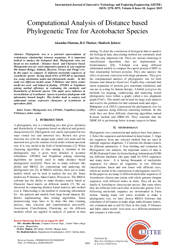 (PDF) Computational Analysis of Distance based Phylogenetic Tree for ...