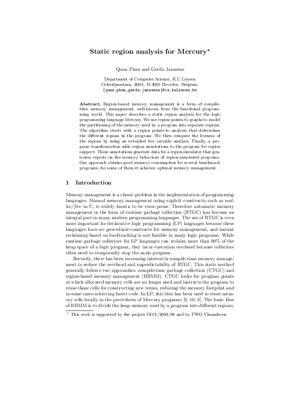 (PDF) Static Region Analysis for Mercury