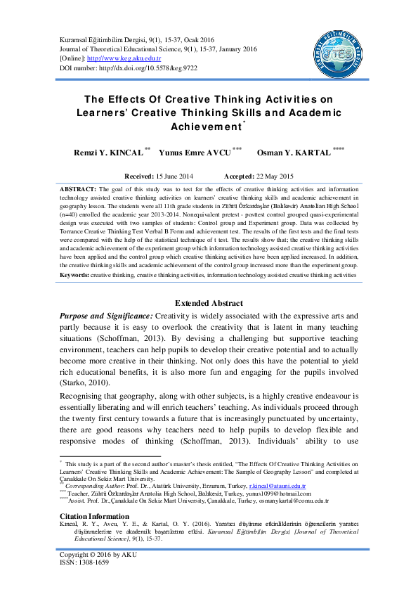 (PDF) The Effects Of Creative Thinking Activities on Learners’ Creative ...