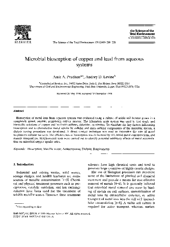 (PDF) Microbial biosorption of copper and lead from aqueous systems