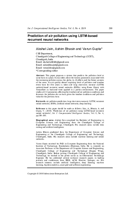 (PDF) Prediction of air pollution using LSTM-based recurrent neural ... (PDF) Prediction of air pollution using LSTM-based recurrent neural ...