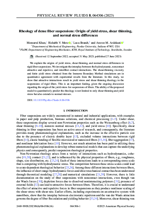 (PDF) Rheology of dense fiber suspensions: Origin of yield stress ...