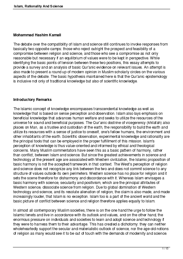 (PDF) Islam, rationality and science