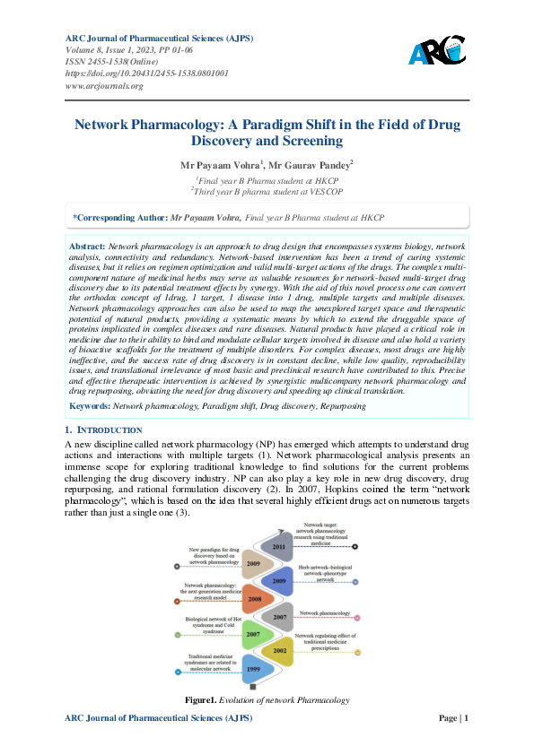(PDF) Network Pharmacology: A Paradigm Shift in the Field of Drug ...