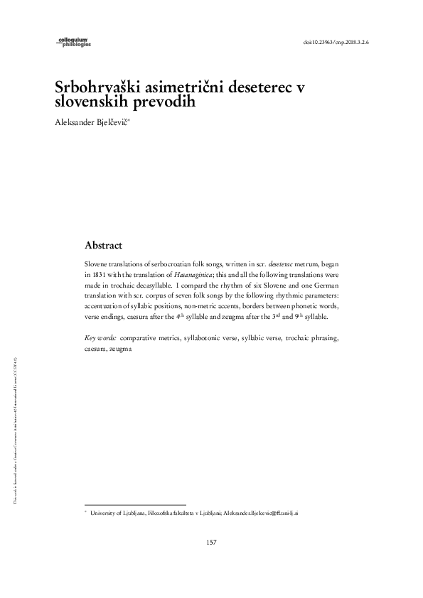 (PDF) Srbohrvaški asimetrični deseterec v slovenskih prevodih