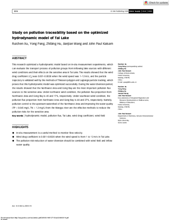 Study on pollution traceability based on the optimized hydrodynamic ...