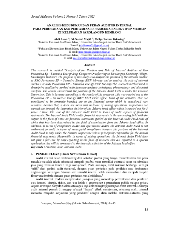 (PDF) Analisis Kedudukan Dan Peran Auditor Internal Pada Perusahaan Kso ...