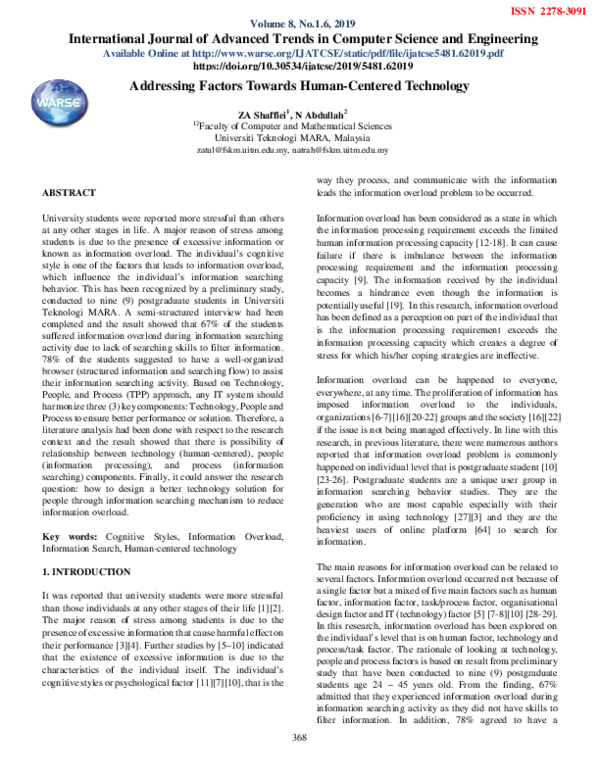 (PDF) Addressing Factors Towards Human-Centered Technology