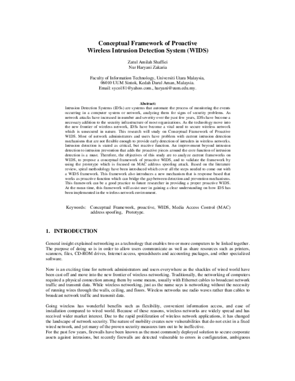 Pdf Proactive Framework For Wireless Ids 