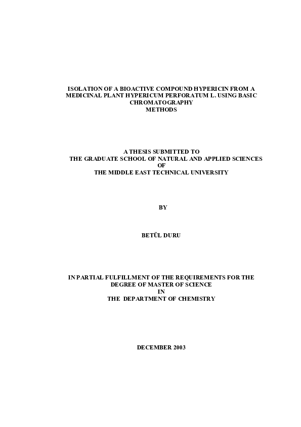 Pdf Isolation Of A Bioactive Compound Hypericin From A Medicinal Plant Hypericum Perforatum L