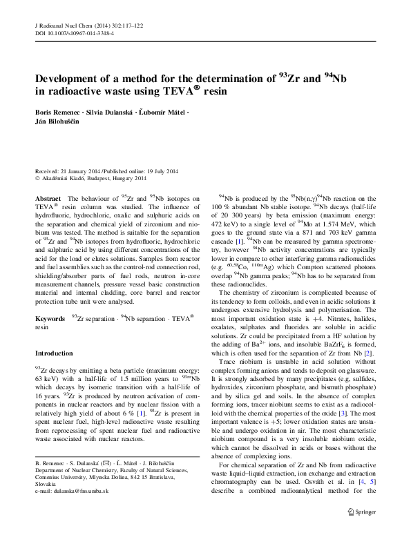(PDF) Development of a method for the determination of 93Zr and 94Nb in ...