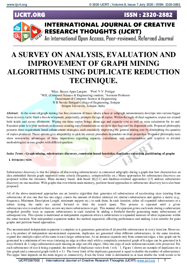 (PDF) A Survey on Analysis, Evaluation and Improvement of Graph Mining ...