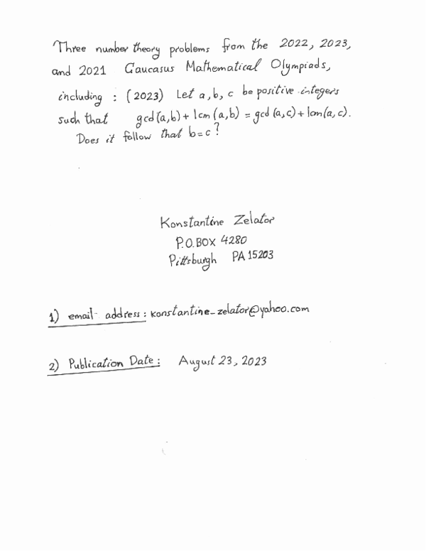 (PDF) Three number theory problems from the 2022 , 2023 , and 2021 ...