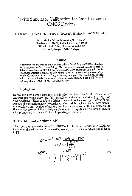 (PDF) Device Simulator Calibration for Quartermicron CMOS Devices