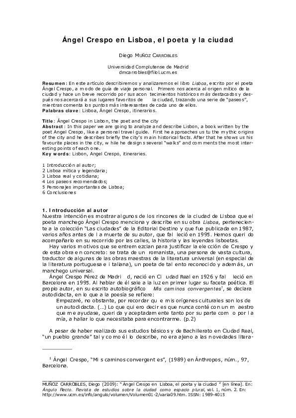 (PDF) Ángel Crespo en Lisboa, el poeta y la ciudad