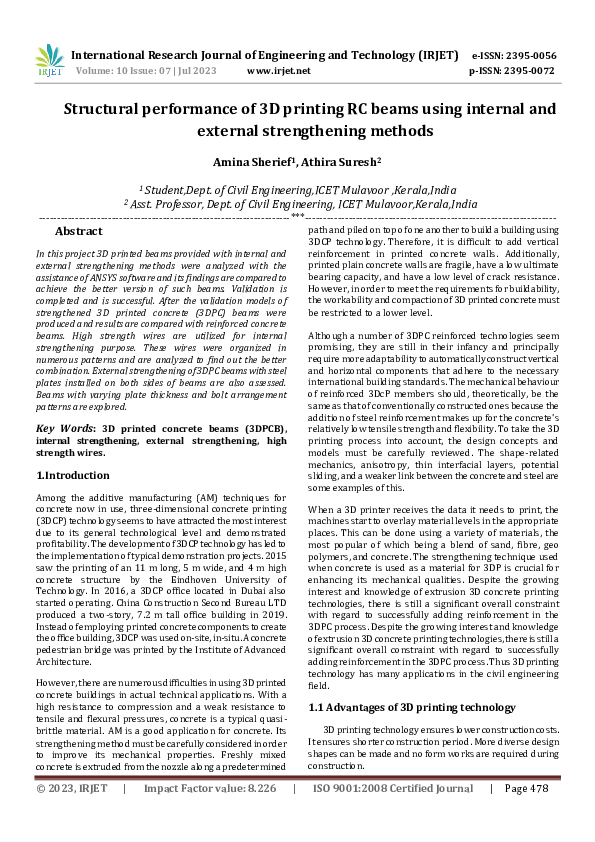 (PDF) Structural performance of 3D printing RC beams using internal and external strengthening ...