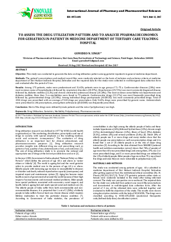 (PDF) TO ASSESS THE DRUG UTILIZATION PATTERN AND TO ANALYZE ...